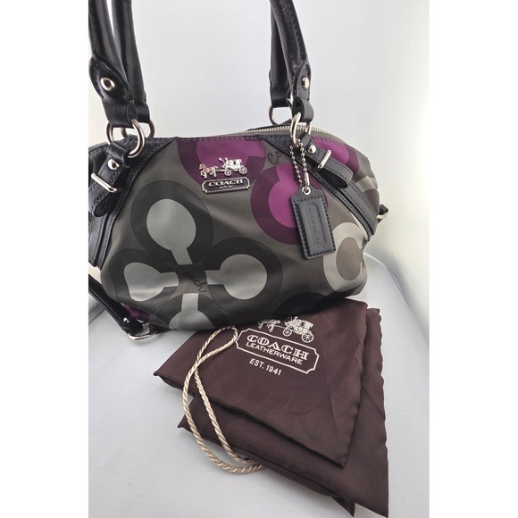 Coach | Bags | Coach Madison Sophia Clover Satchel Black Gray Purple ...